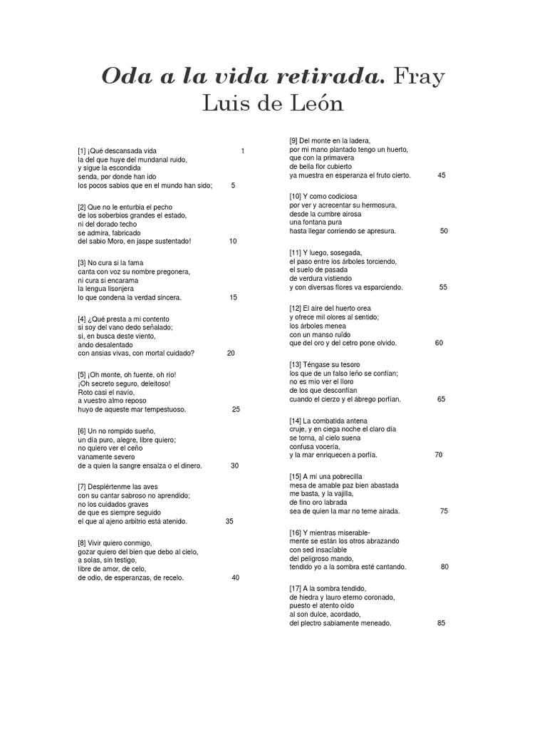 Oda A La Vida Retirada | PDF | Poesía