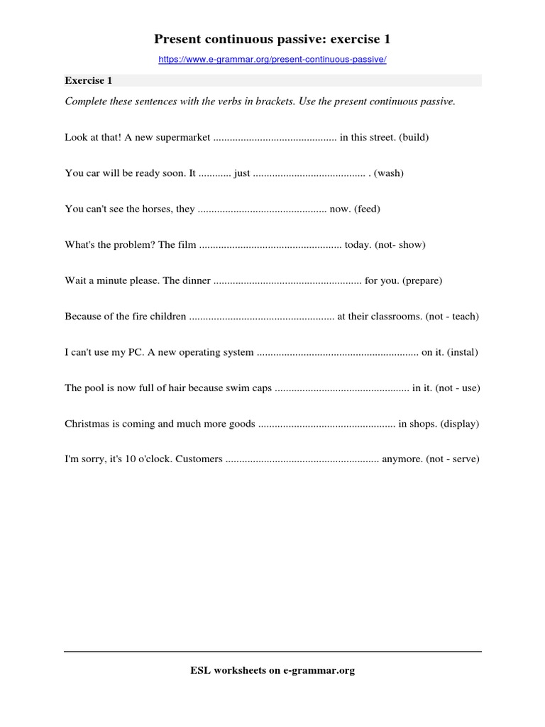 Present Continuous Passive: Exercise 1 | PDF