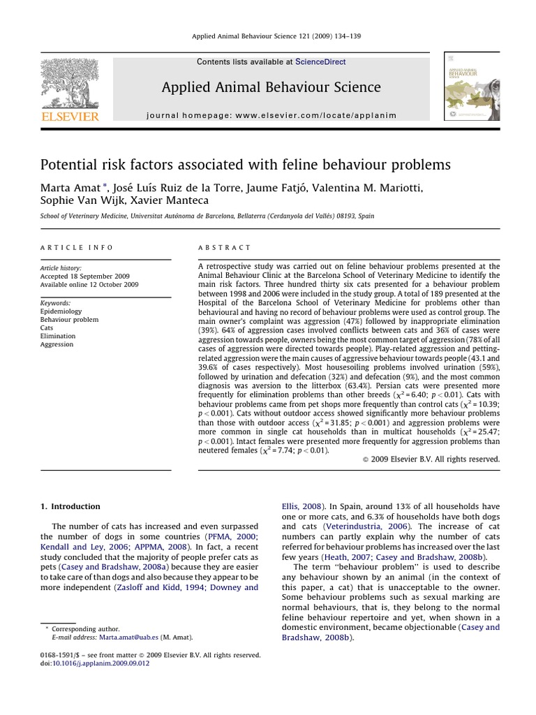 Applied Animal Behaviour Science | PDF | Neutering | Cats