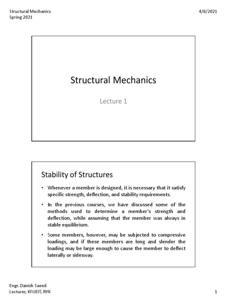 Structural Mechanics-Lecture 1 | PDF | Buckling | Column