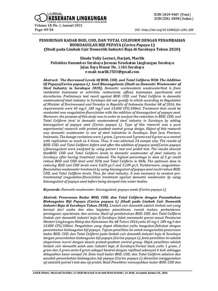 Pengurangan BOD dan COD Limbah Baja Surabaya | PDF | Pengelolaan Limbah ...