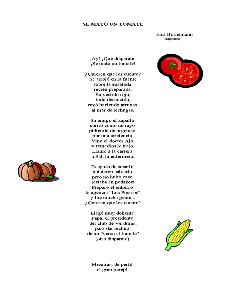 Se mató un tomate: Poema de Elsa Bornemann | PDF