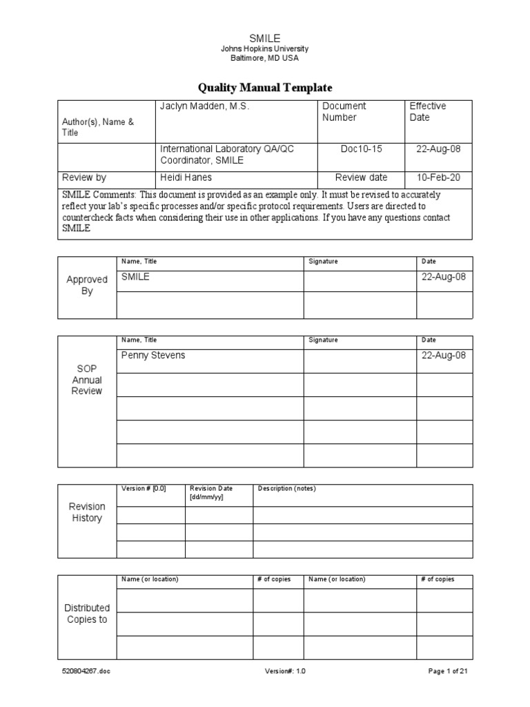 Quality Manual Template for Laboratories | PDF | Laboratories ...