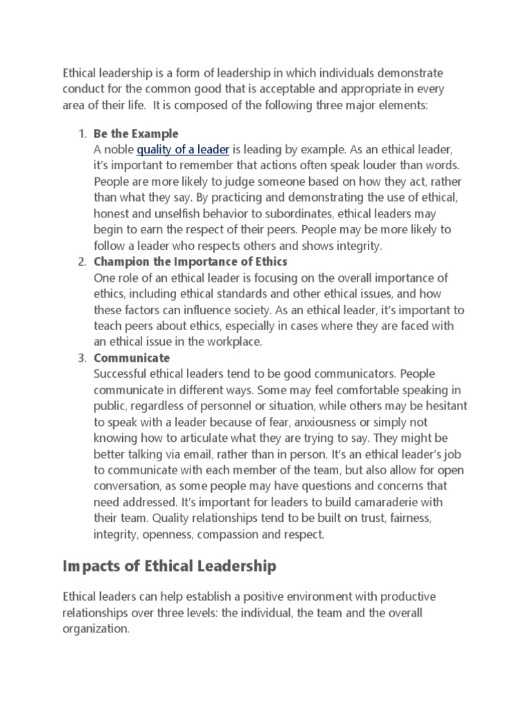 Impacts of Ethical Leadership: Quality of A Leader | PDF | Leadership ...