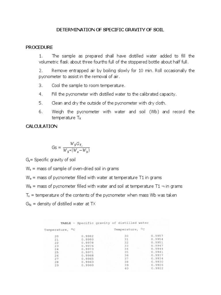 Determination of Specific Gravity of Soil | PDF