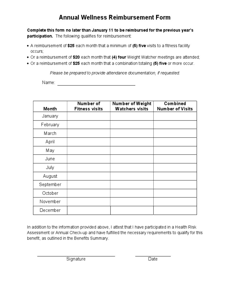 Annual Wellness Reimbursement Form: Name | PDF | Business | Finance ...