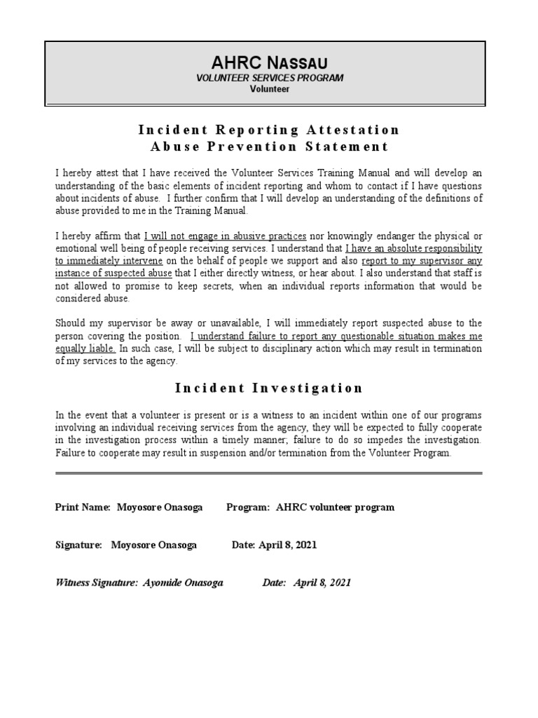 Manual Attestation for Incident Reporting | PDF