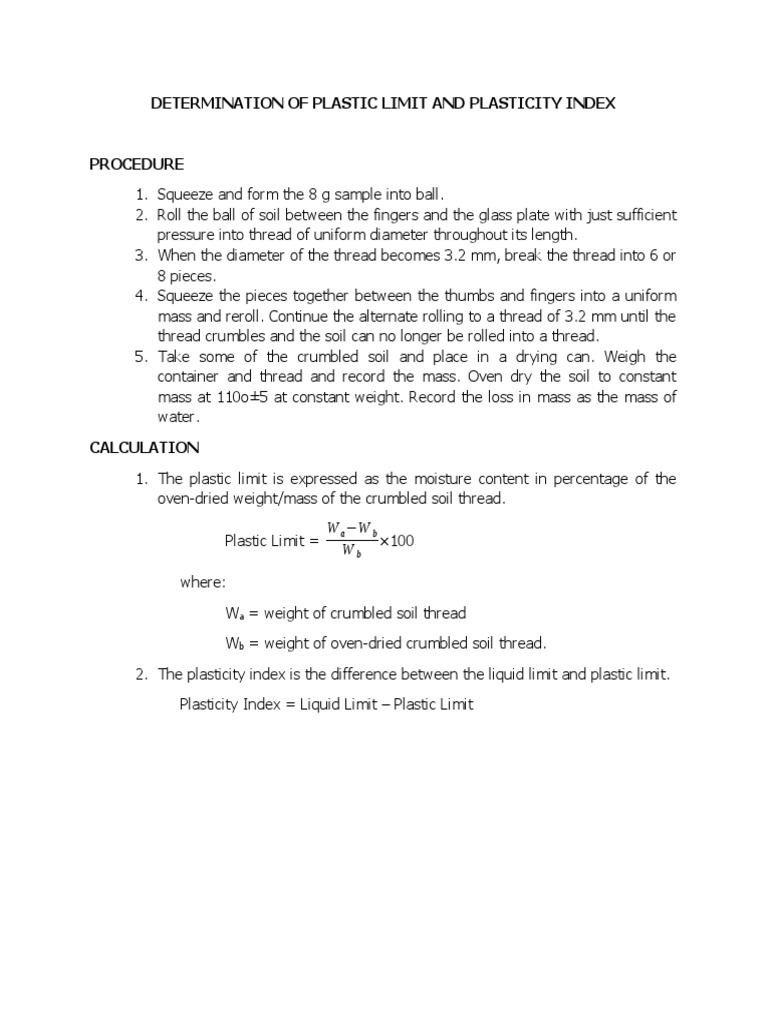 Determination of Plastic Limit and Plasticity Index | PDF