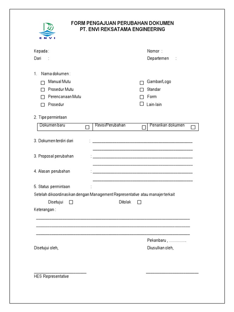 F-ERE-P-HES-001-S1 Form Perubahan Dokumen | PDF