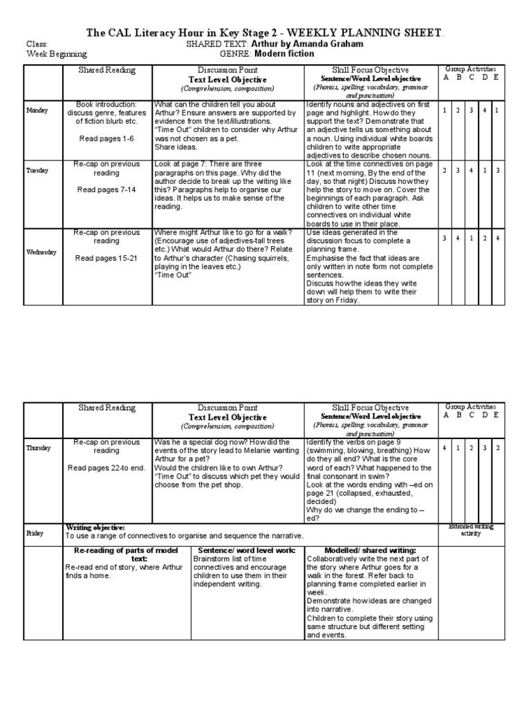 Arthur - Planning | PDF | Reading (Process) | Phonics