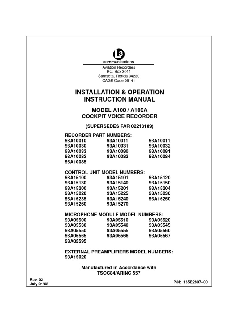 A100A CVR Install Manual | PDF | Electrostatic Discharge | Flight Recorder