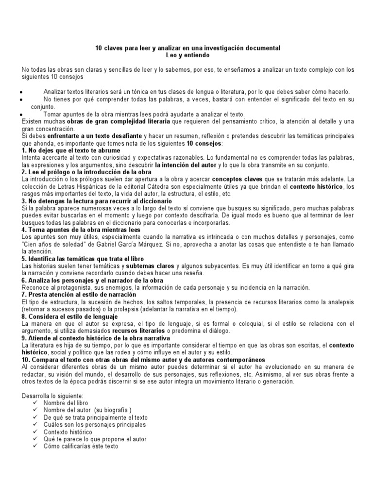 Claves para Leer y Analizar Un Texto Literario | PDF | Narrativa | Poesía