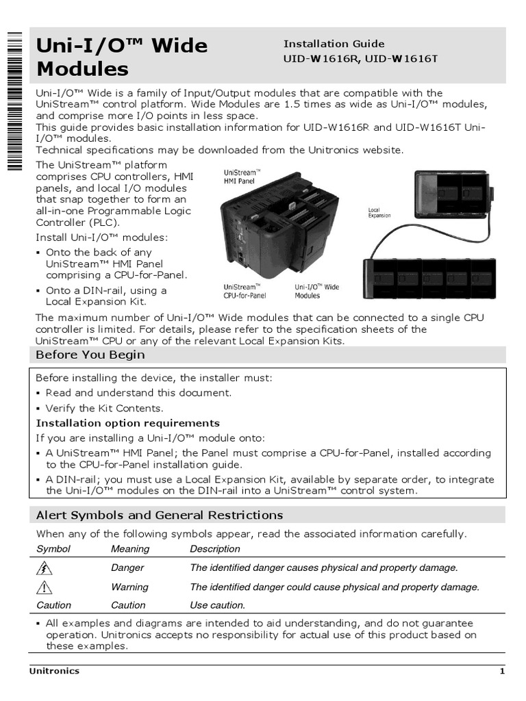 Uni-I/O™ Wide Modules: Installation Guide UID-W1616R, UID-W1616T | PDF ...