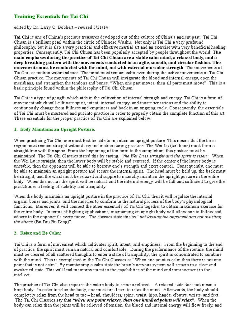 Training Essentials For Tai Chi | Download Free PDF | Tai Chi | Breathing