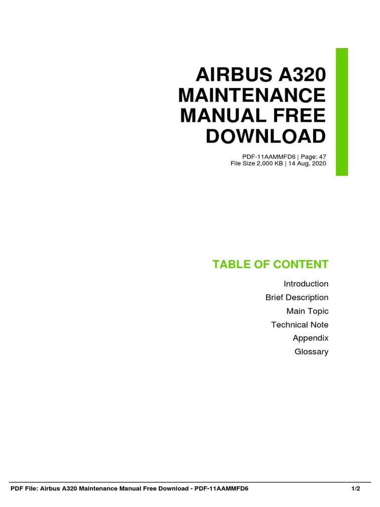 Airbus A320 Maintenance Manual Free Download: Table of Content | PDF