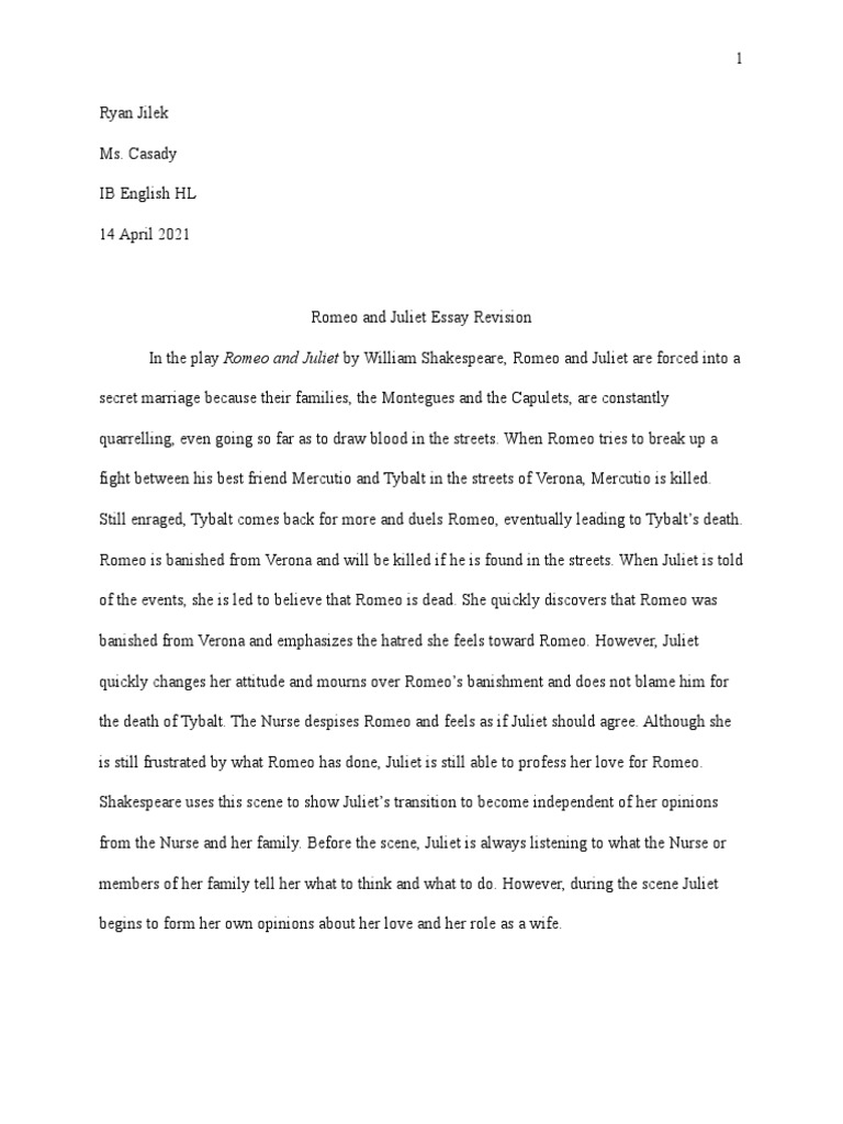 Romeo and Juliet Essay Revision and Reflection | PDF | Romeo And Juliet ...