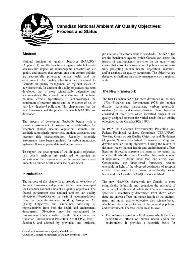 Canadian National Ambient Air Quality Objectives - Process and Status ...