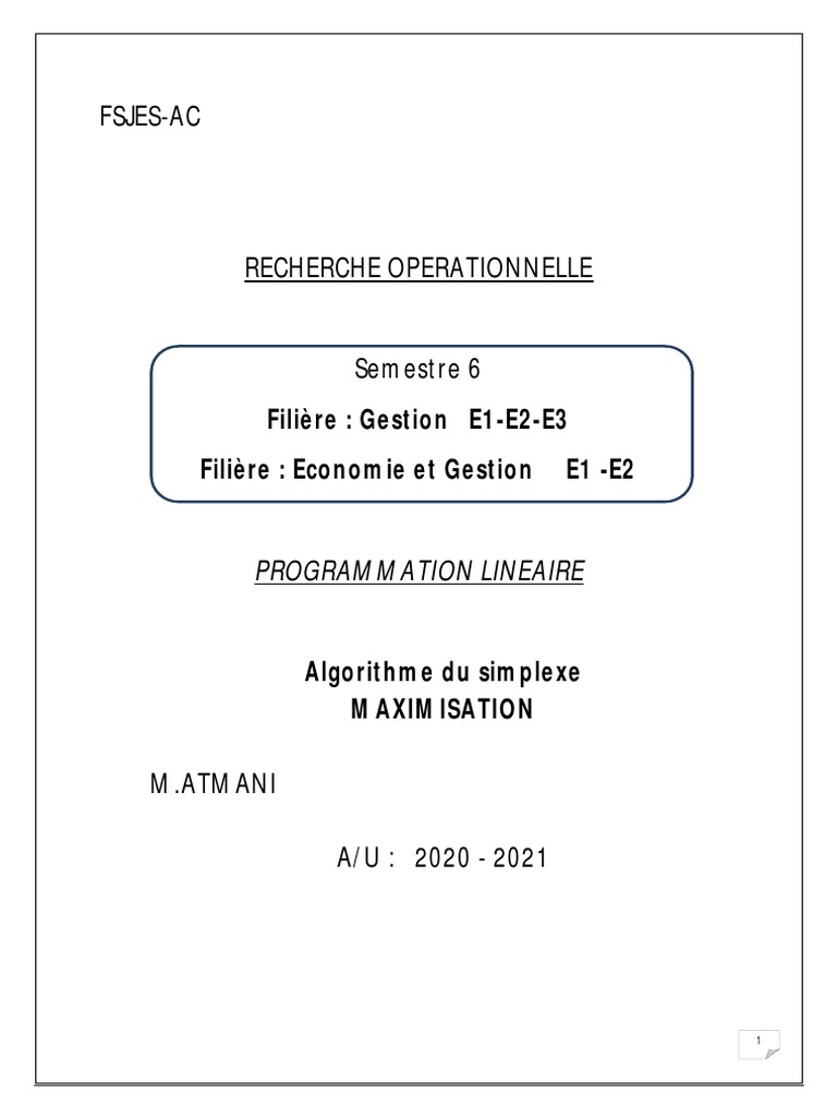 Programmation Linéaire Simplexe | PDF | Optimisation linéaire | Informatique théorique