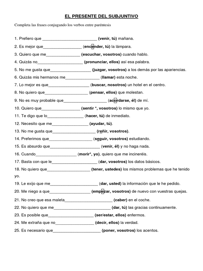 EL PRESENTE DEL SUBJUNTIVO Exos | PDF