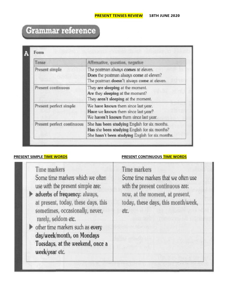 PRESENT TENSES REVIEW Class | PDF | Grammar | Languages