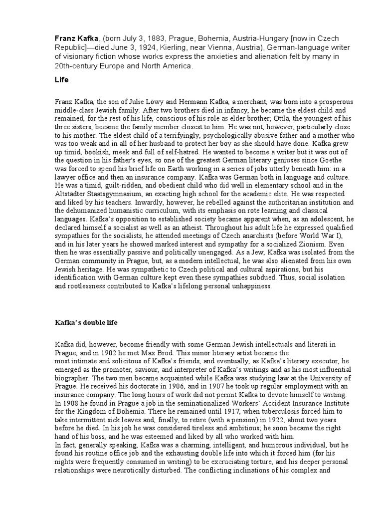 Franz Kafka Biography (Text) | PDF | Franz Kafka | The Metamorphosis