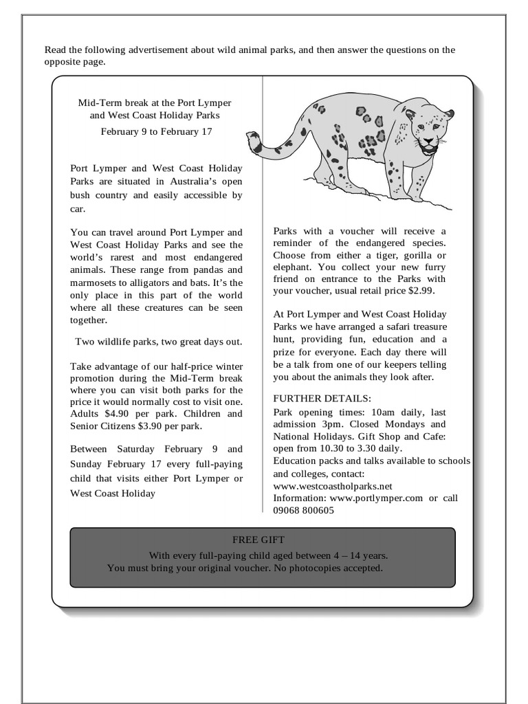 ANUM MUSTAFA - Advertisement About Wild Animal Parks - Comprehension ...