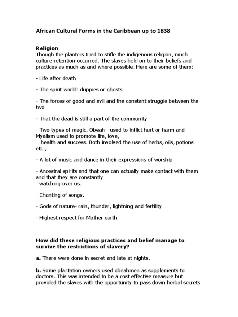 African Cultural Retention in the Caribbean | PDF | Slavery | Religion ...