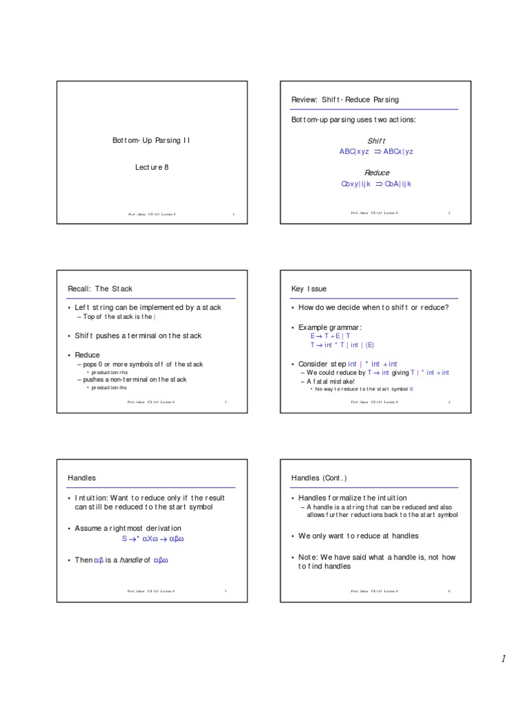 Shift: Review: Shift-Reduce Parsing | Download Free PDF | Parsing | Syntax (Logic)