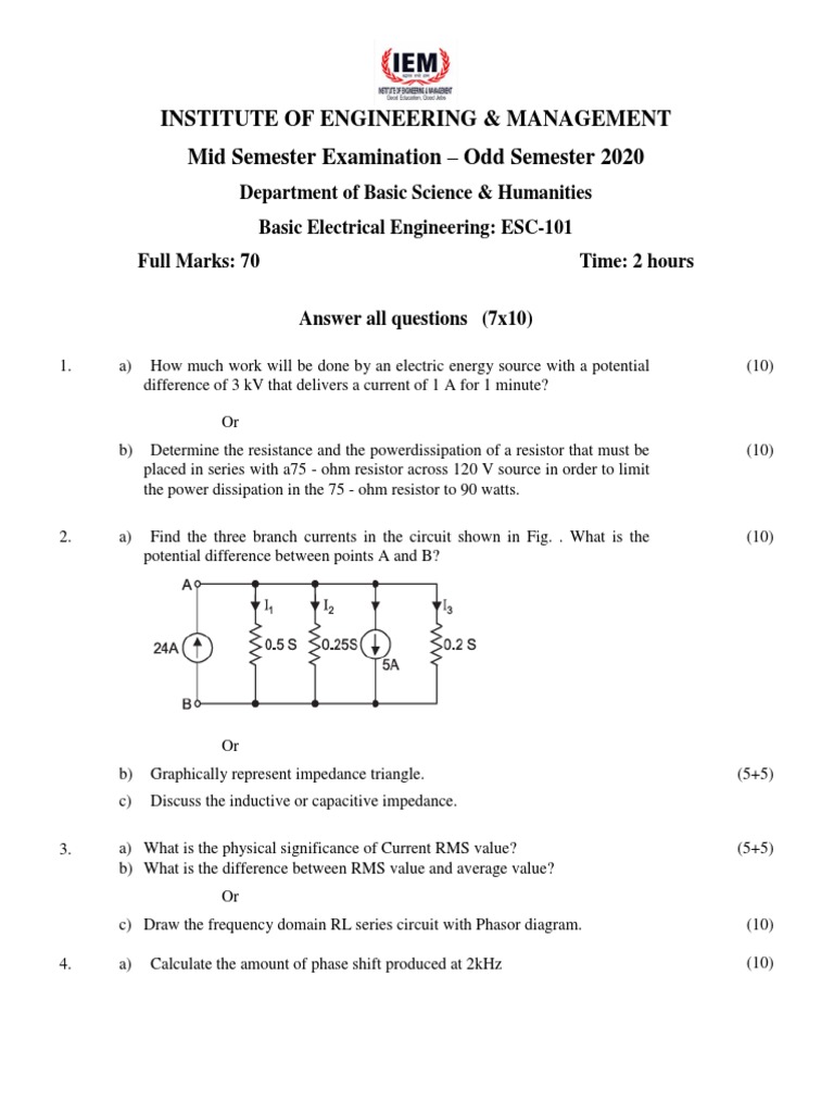 Institute of Engineering & Management Mid Semester Examination - Odd Semester 2020 | PDF | Root ...