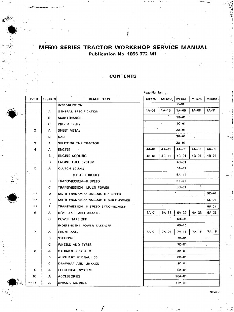 MF500 Series Tractor Workshop Service Manual - PDF Versiunea 1 | PDF