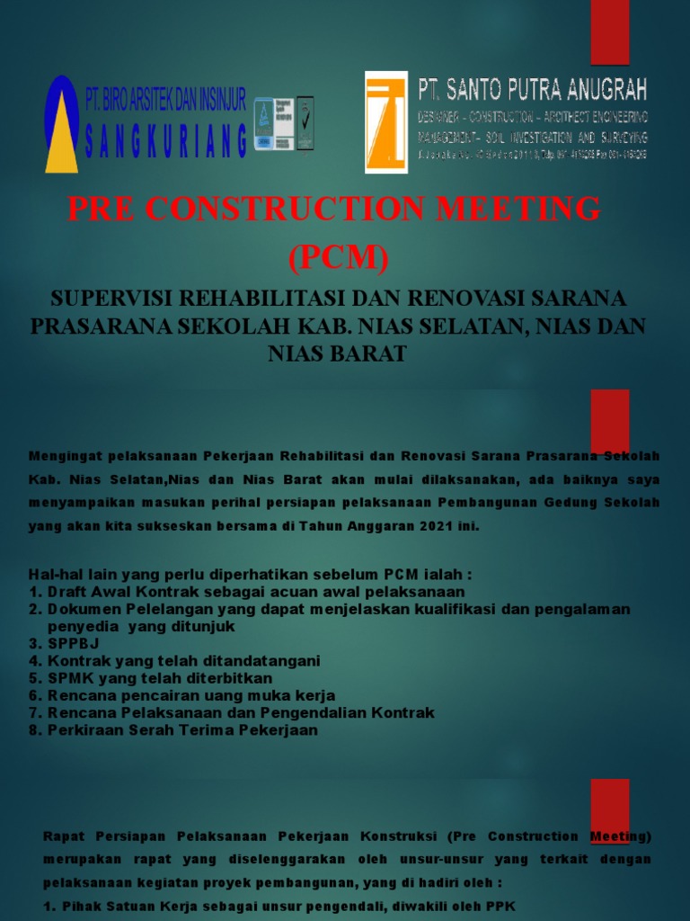 Rencana Persiapan dan Pelaksanaan Rapat Pre-Construction Meeting (PCM ...