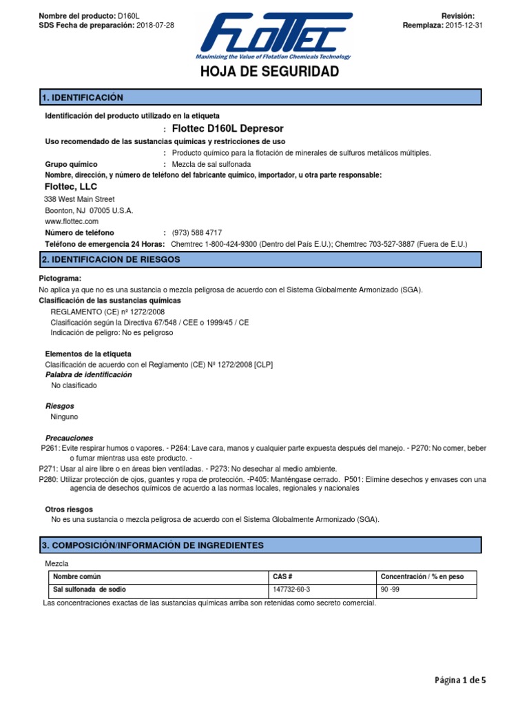 Flottec D160L: Depresor para Flotación de Minerales | PDF | Guante ...