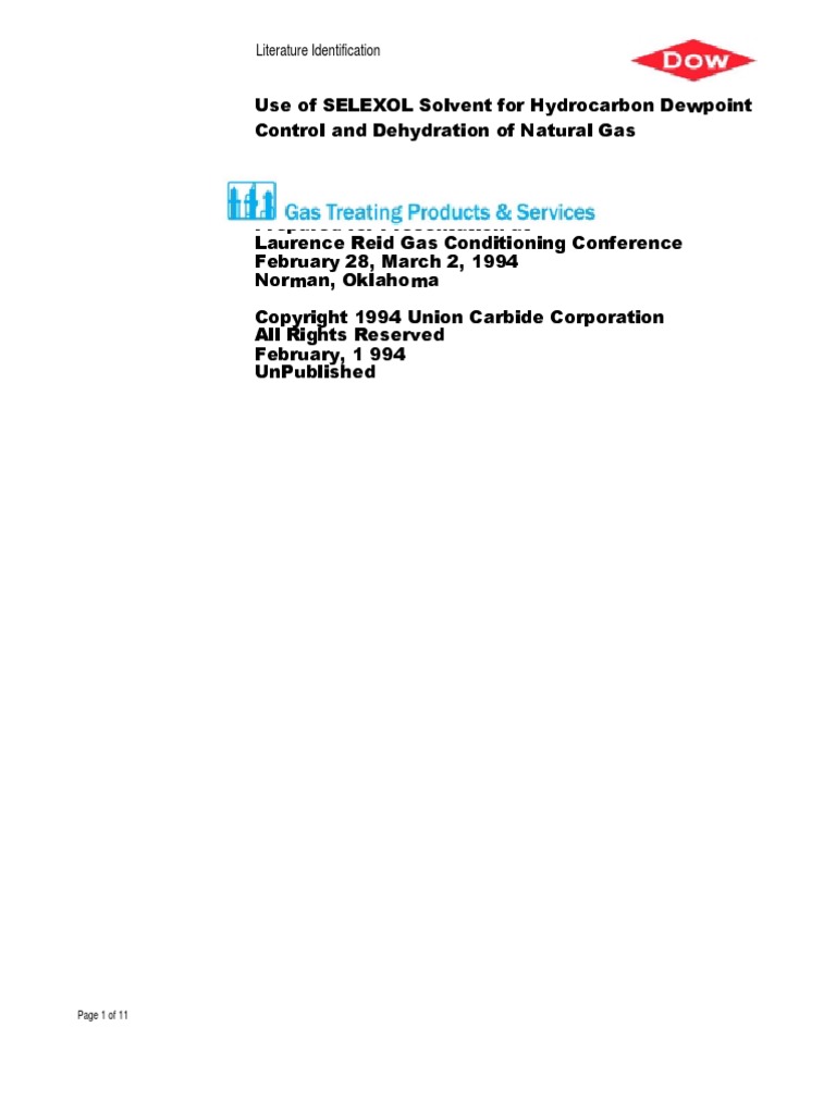 Selexol Solvent in Gas Treatment Applications | PDF | Solubility ...