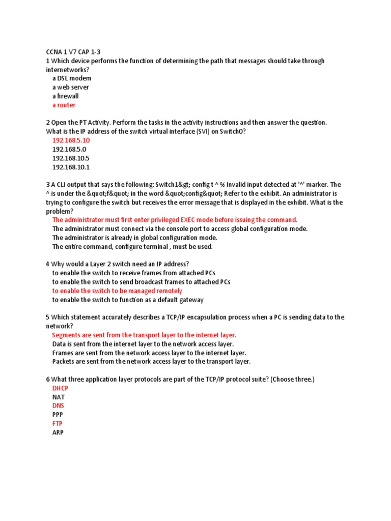 Ccna1 V7 Cap 1-3 | PDF | Internet Protocol Suite | Computer Network