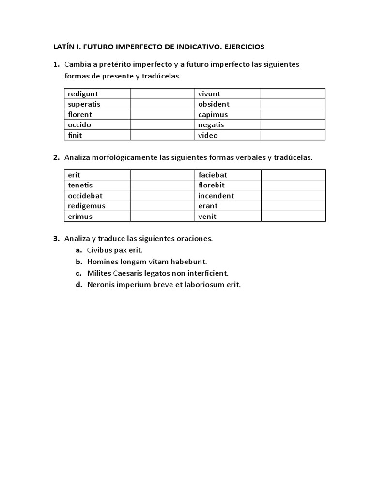 Latín I. Futuro Imperfecto Indicativo. Ejercicios | PDF