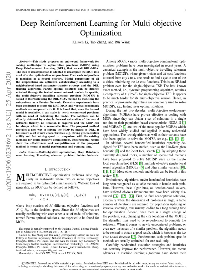 Deep Reinforcement Learning For Multi-Objective Optimization | PDF ...