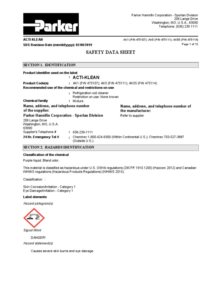 Safety Data Sheet: Acti-Klean | PDF | Firefighting | Fires