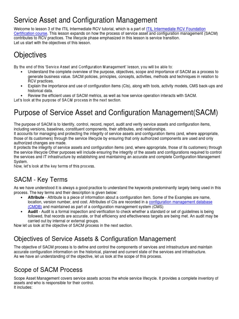 Service Asset and Configuration Management | PDF | Audit | Systems ...