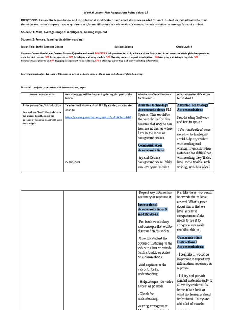 Week 6 Lesson Plan Adaptations | PDF | Greenhouse Gas | Lesson Plan