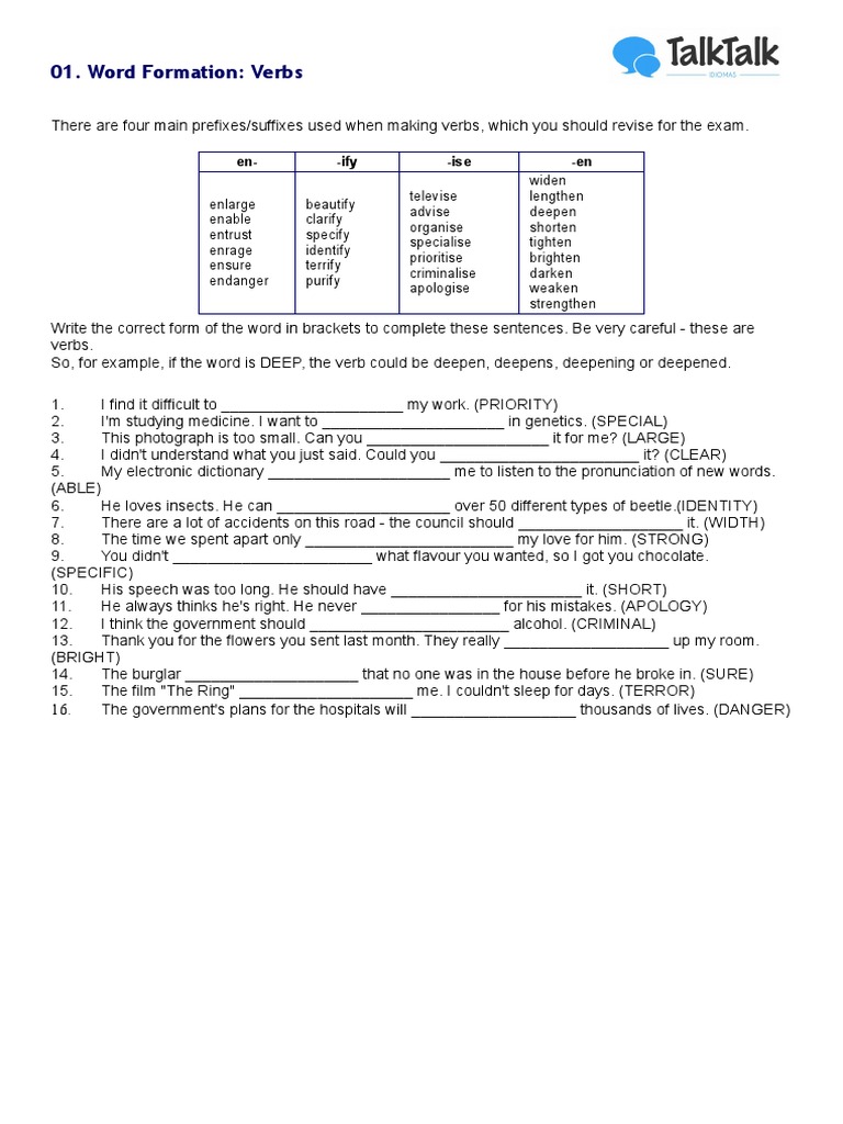 Word Formation: Verbs: en - Ify - Ise - en | PDF | Languages | Language ...
