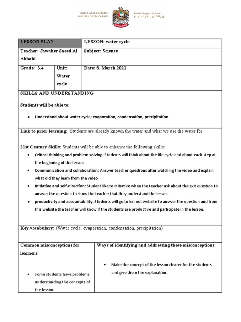 Water Cycle Lesson Plan | PDF | Lesson Plan | Teachers