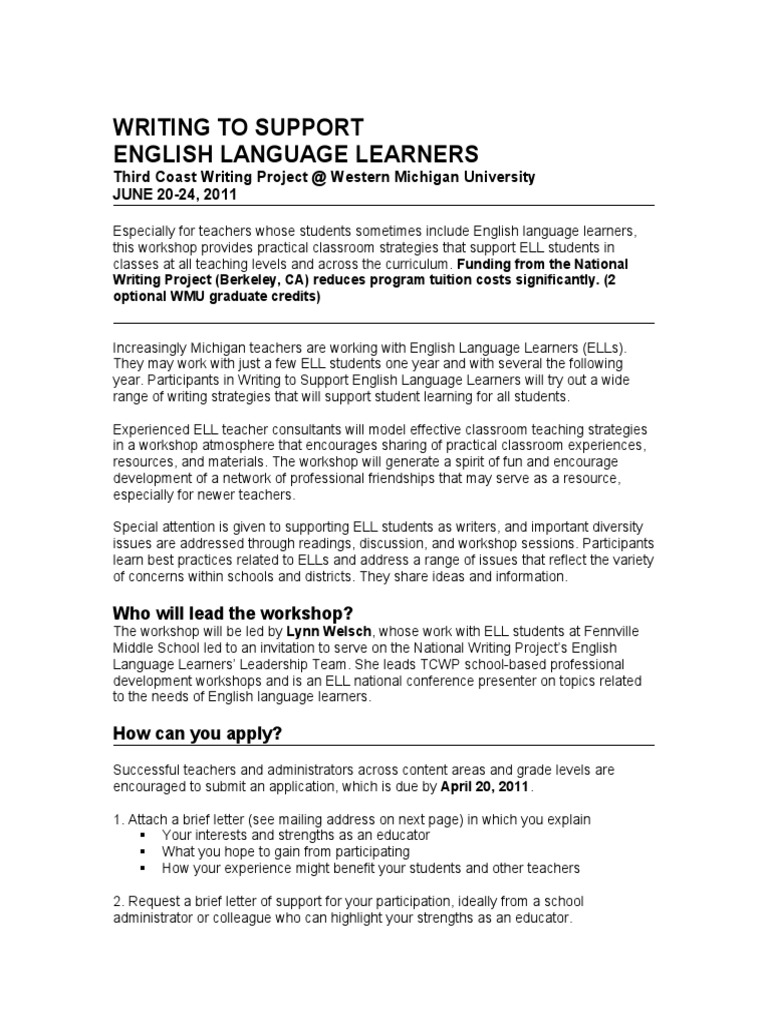 ELL Application | PDF | Teachers | Communication