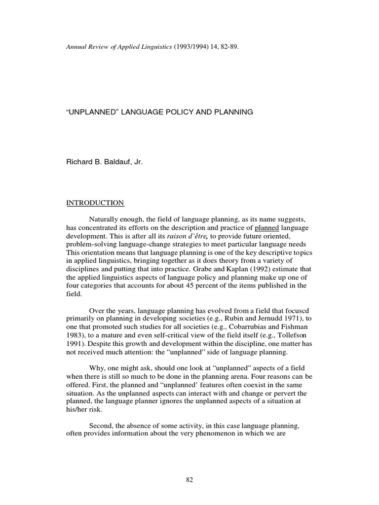 Baldauf - Unplanned" Language Policy and Planning | PDF | Policy ...