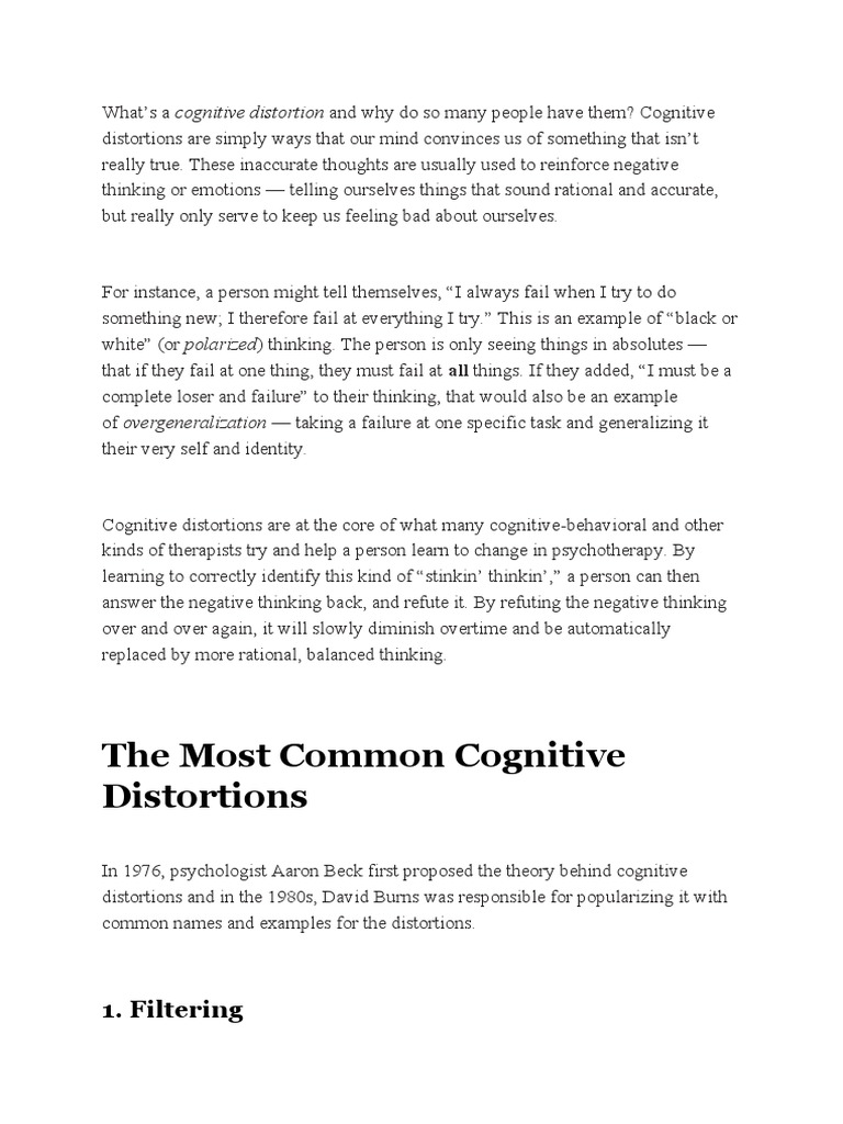 The Most Common Cognitive Distortions: 1. Filtering | PDF | Metaphysics ...