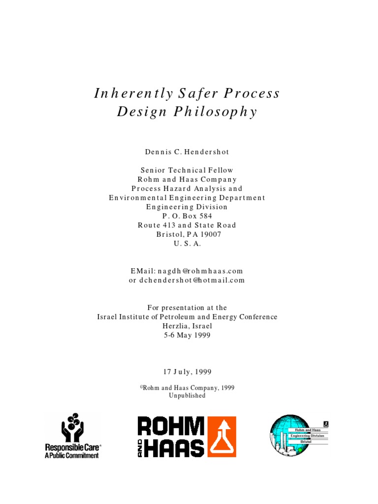 Inherently Safer Process Design philosophy-D.C Hendershot | PDF ...