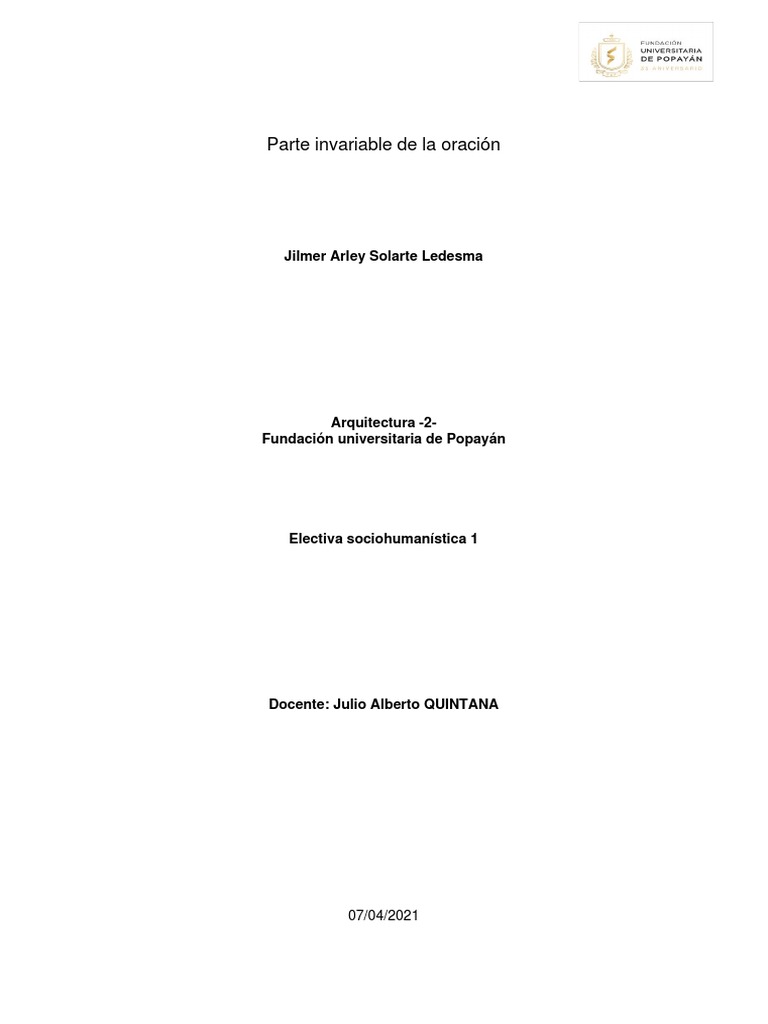 Parte Invariable Jhilmer Arley Solarte - 90201090 | PDF | Adverbio