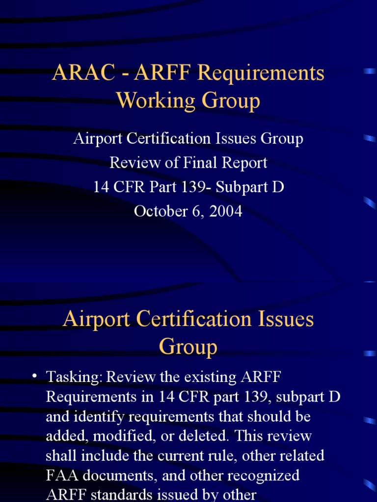 ARAC - ARFF Requirements Working Group | PDF | Firefighting | Transport