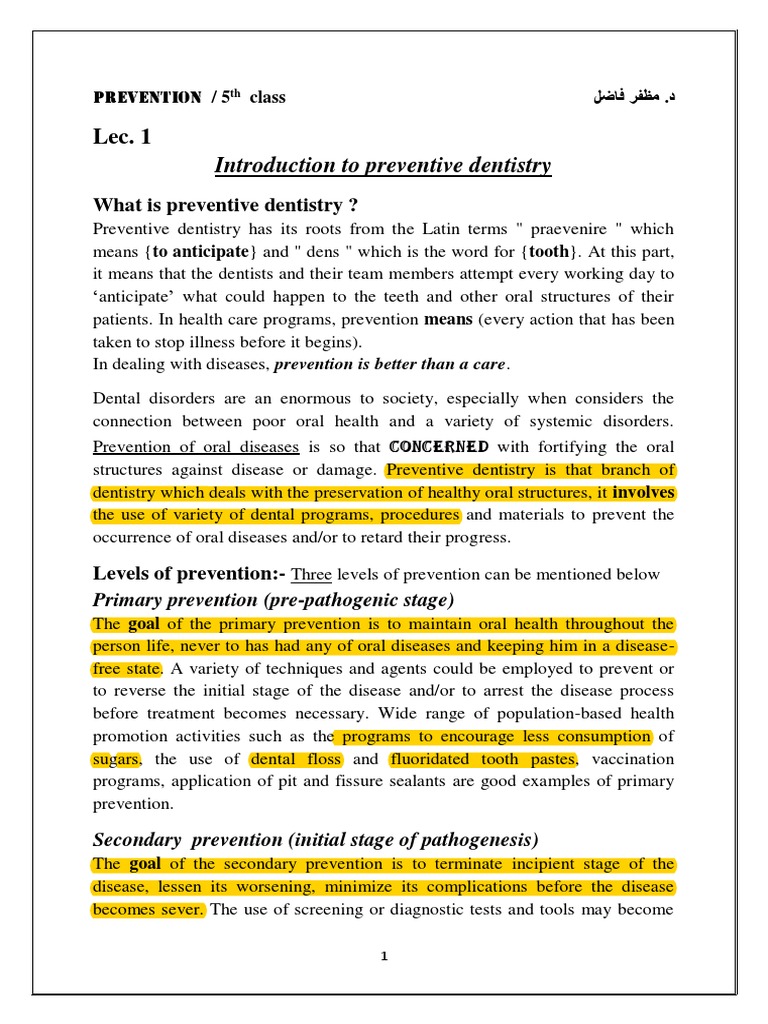Introduction To Preventive Dentistry | PDF | Dentistry | Preventive ...