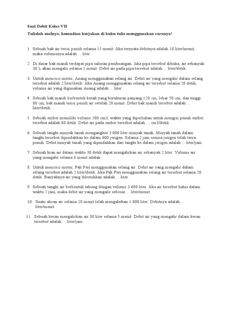Soal Debit Kelas 5 | PDF