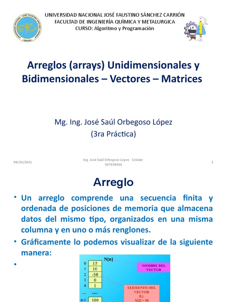 Clase Nro 3 (1) - Arreglos Unidimensionales y Bidimensionales - Vectores y Matrices | PDF ...